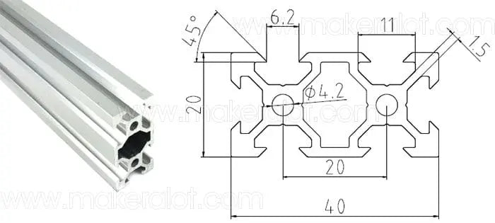 2020 V-Slot Extrusion 20 Series - 20mm X 20mm X 1m - Black - 3D