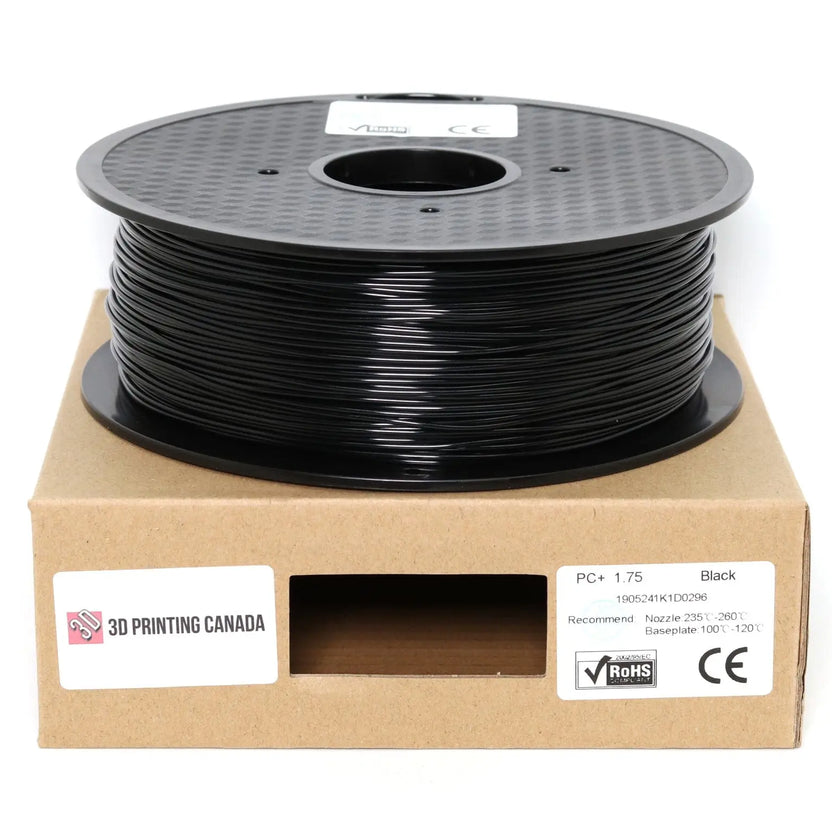Black - Standard PC+ Filament - 1.75mm, 1kg - 3D Printing Canada