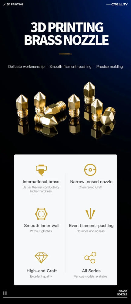 Official Creality Brass MK8 Nozzle 1.75mm-0.2mm - 3D Printing USA